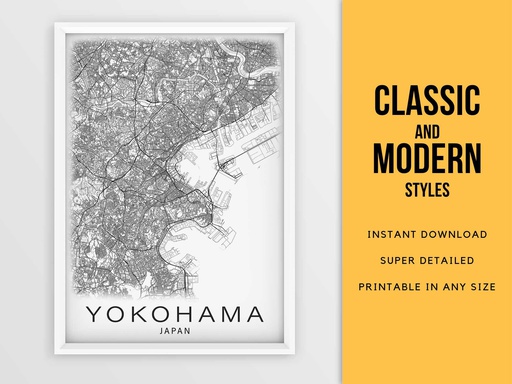 Printable Map of Yokohama, Japan, 横浜市 日本 Kanto | Online Supermarket