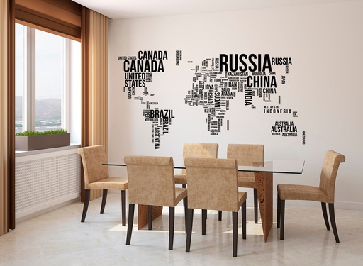 Large World Map Wall Decal- Letters World Map | Online Supermarket