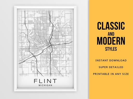 Printable map of Flint, Michigan USA city map | Online Supermarket