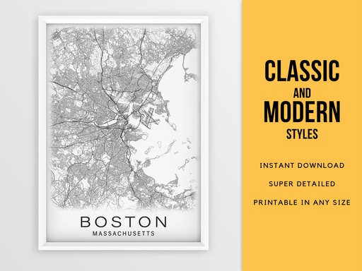 Printable map of Boston MA map print, Massachusetts | Online Supermarket