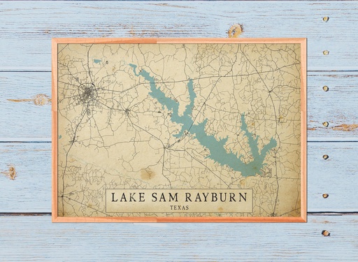 Vintage Style Map of Sam Rayburn Reservoir Texas | Online Supermarket