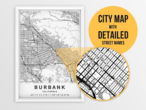 Printable Map of Burbank, California, United States with | Online ...