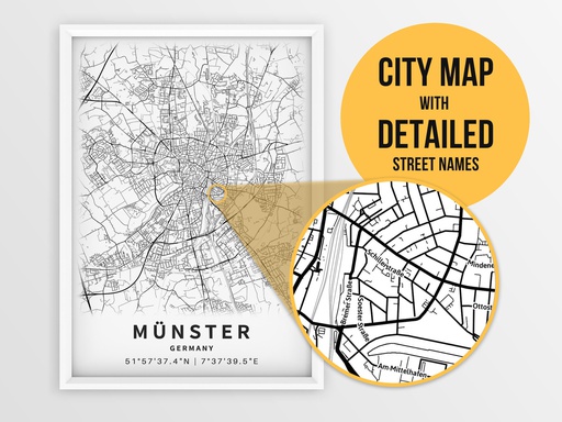 Printable Map of Münster, North Rhine-Westphalia, Germany with | Online ...