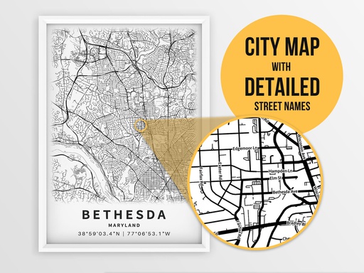 Printable Map of Bethesda, Maryland MD USA with | Online Supermarket