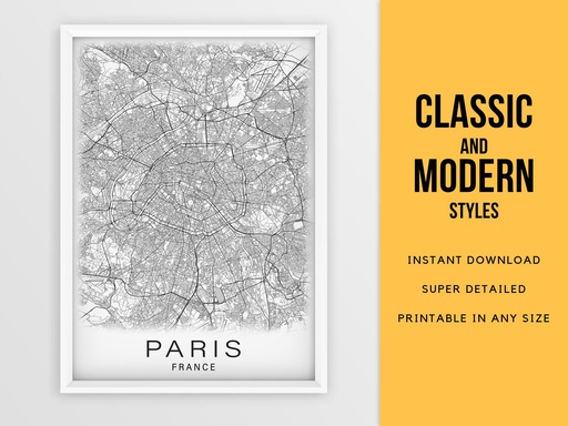 Printable Map of Paris, France - Instant | Online Supermarket