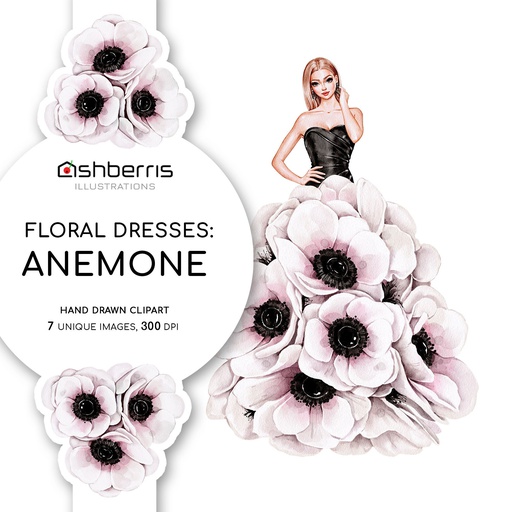 Anemones Flower Girl Dress Clipart, Flowers Art Digital | Online ...