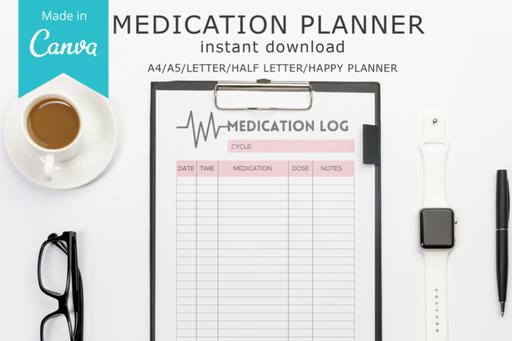 Medication List Daily Medication log, Planner CANVA template | Online ...