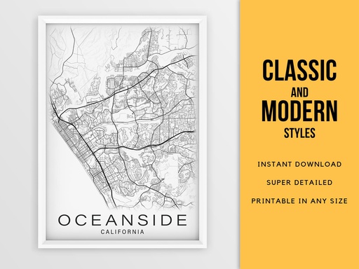 Oceanside CA map print, California USA city map | Online Supermarket