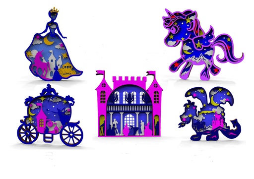Set of 5, 5-layer panel, Fairy tales, lasercut | Online Supermarket