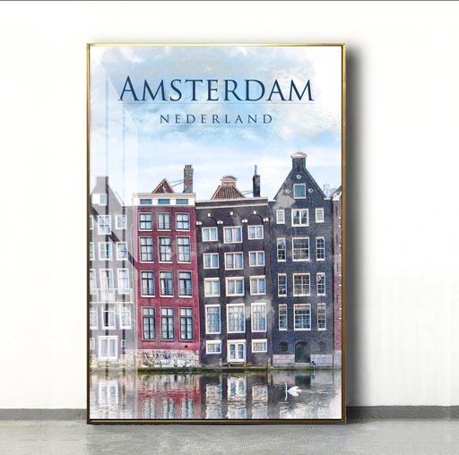 Amsterdam Travel Poster, Nederland Wall Art Landscape Canvas, | Online ...