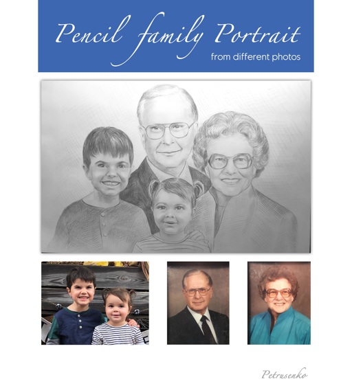Hand Drawn Portrait. Portrait from different photos. Custom | Online ...