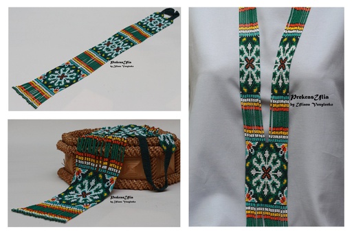 Green gerdan traditional necklace ukrainian ornament original design ...