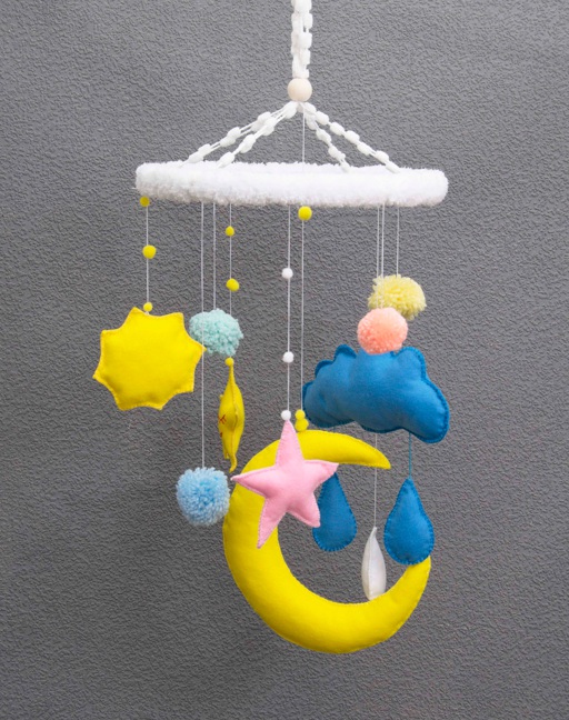 Baby Mobile Felt Moon Mobiles pom pom Nursery | Online Supermarket