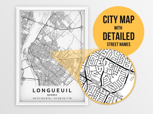 Printable Map of Longueuil, Quebec, Canada with Street | Online Supermarket
