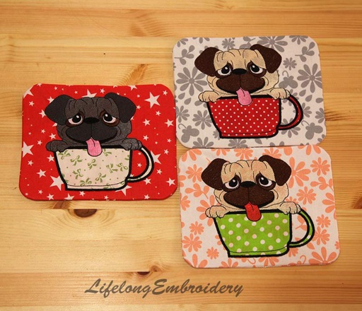 Digital Machine Embroidery Pug Mug Rug Design. ITH. | Online Supermarket
