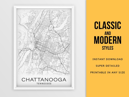 Printable map of Chattanooga, Tennessee USA city map | Online Supermarket