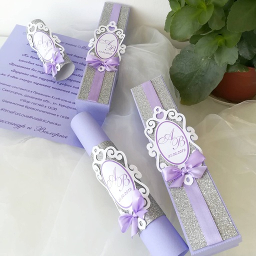 Quinceanera invitation, scroll in a box, purple with | Online Supermarket