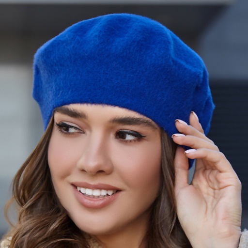 Fluffy classic french alpaca beret Bright blue knitted | Online Supermarket