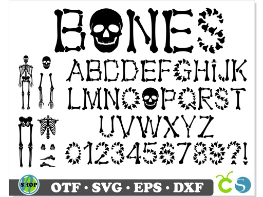 Bones font OTF, Bones font svg, Skeleton Parts | Online Supermarket Bones font OTF, Bones font svg, Skeleton Parts | Online Supermarket